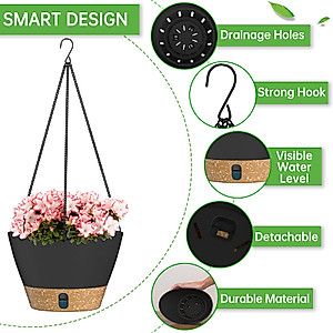 ZMTECH Hanging Planters for Indoor Plants Set of 2 Self Watering Hanging Pots Hanging Baskets Hanging Flower Pots for Outdoor Hanging Plants(8 Inch, Gray)
