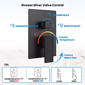 gotonovo Rain Mixer Shower Faucet Set Combo with Waterfall Tub Spout Rain Shower System Ceiling Mount Rainfall Shower Head with Handheld Spray Rough-in Valve and Trim Included Matte Black 12''
