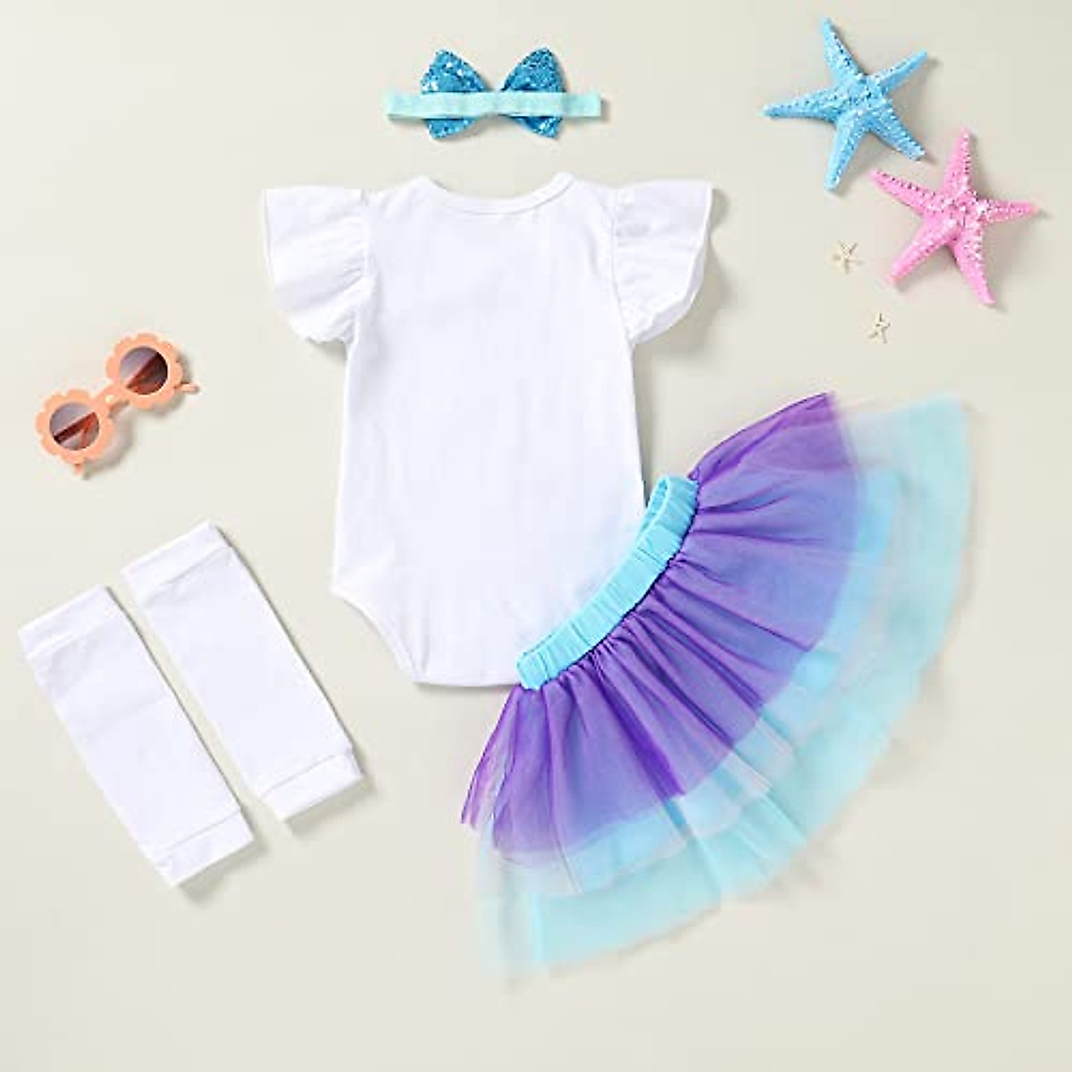 YOUNGER TREE Baby Girls 1st Birthday Mermaid Outfit Romper Headband Leggings Tutu Dress Sequin Bowknot Princess Skirt Sets (12-18 Months, White # Birthday)