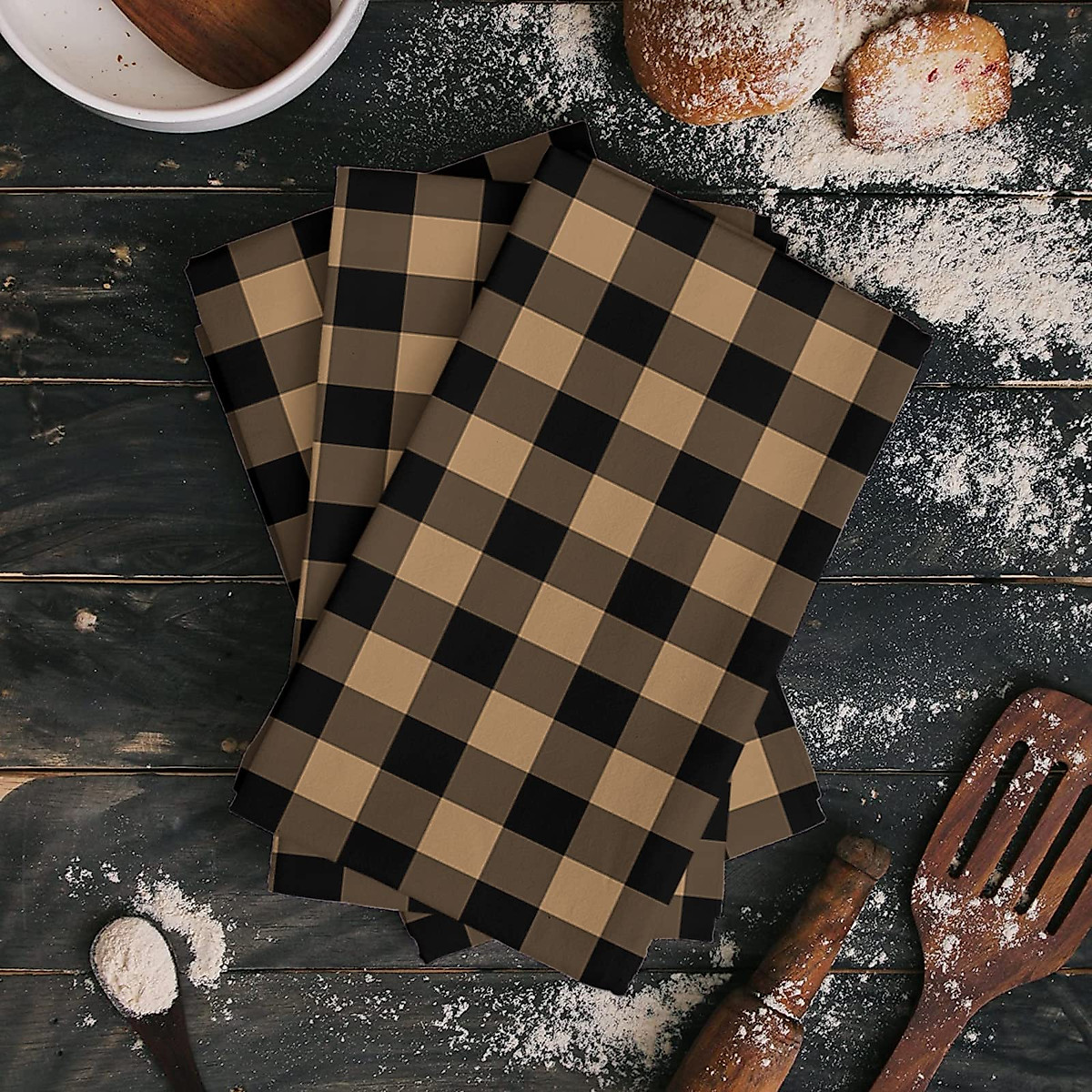 PIEPLE Retro Country Star Kitchen Towels - 2 Pack Microfiber Absorbent Dish Towels for Kitchen, Brown Black Buffalo Plaid Farmhouse Kitchen Hand Towels/Tea Towels/Bar Towels 18"x28"