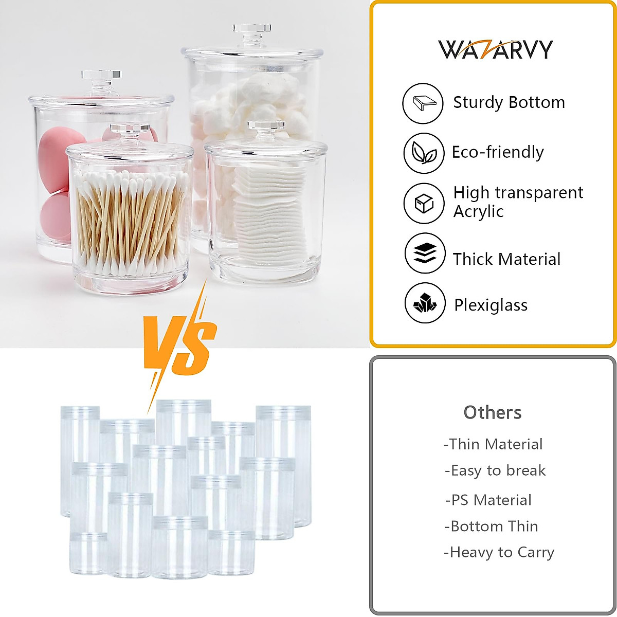 Premium Clear Acrylic Apothecary Jars with Lids for Bathroom & Laundry Room - Multipurpose Bathroom Canisters with Scoops & Labels - Laundry Containers for Pods & Dryer Sheets - Assorted 4 Pack