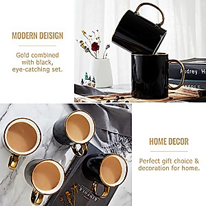 DUJUST Black Coffee Mug Set of 4(16oz), Modern & Stylish Design with Handcrafted Golden Trims, Black and Gold Cup Set for Coffee, Tea & Milk, Beautiful & Graceful Top Fine Porcelain Cups