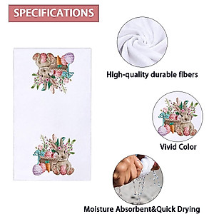 Watercolor Easter Bunny Kitchen Dish Towel 18 x 28 Inch, Spring Summer Flamingo Rabbit Tea Towels Dish Cloth for Cooking Baking Set of 2