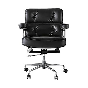 DHAEY Black Office Chair,PU Leather Desk Chair with Wheels,Adjustable Computer Executive Chair,Swivel Task Chair with Soft Backrest & Mute Pulley & Soft Sponge,Tilt Back to 120°,Easy to Assemble