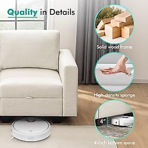 WACASA Convertible Sectional Sofa Couch with Storage, 3 Seat Sofa Modern Linen Fabric Upholstered L-Shaped Couch with 91.5'' Wide Seat, Comfy Sofa Sleeper Couches for Living Room Bedroom, Ivory