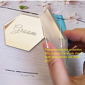 XIAOYUE Bride and Groom Acrylic Mirrored Hexagon Place Cards, Geometric Bride and Groom Table Setting,Wedding Place Cards, Bride and Groom Set (Silver Mirror)