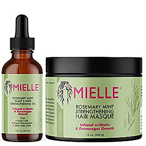 Mielle Organics Rosemary Mint Scalp & Hair Strengthening Oil with Biotin and Rosemary Mint Strengthening Hair Masque Bundle