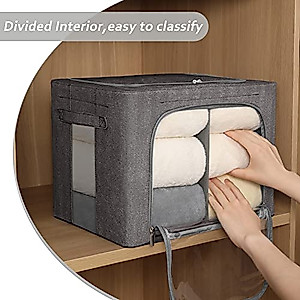2Pack Stackable Storage Bins Oxford Frame Storage Box with Clear Window, Label Holder, Durable Carry Handles (36L,Grey)