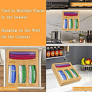 Food Ziplock Bag Storage Organizer For Kitchen Drawer, Bamboo Baggie Holder, Compatible With Ziploc, Solimo, Glad, Hefty For Gallon, Quart, Sandwich And Snack Variety Size Bags(1 Box 4 Slots)