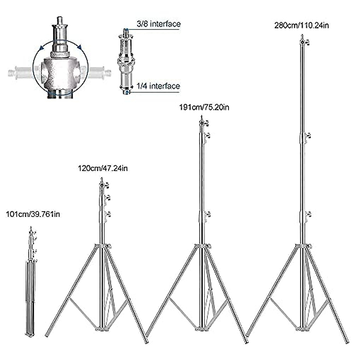 Stainless Steel Heavy Duty Light Stand Photography Studio Video Lighting Stands, Spring Cushioned Heavy Duty Tripod Stand, 9.5ft/2.8m, 2 Packs Professional Photography Studio Stands