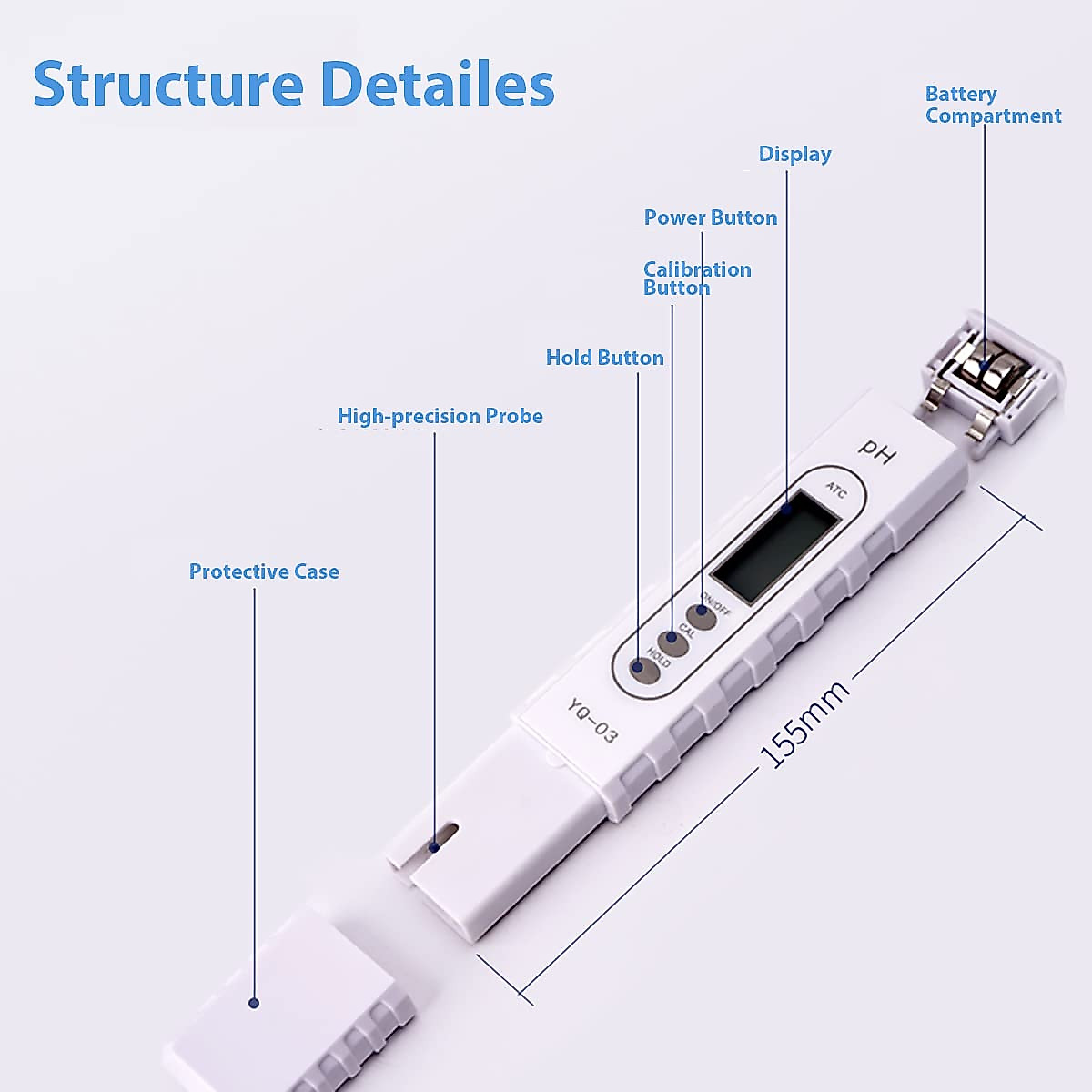 Ecagewill PH Meter for Water Hydroponics Digital PH Tester Pen 0.01 High Accuracy Pocket Size with 0-14 PH Measurement Range for Household Drinking, Pool and Aquarium, White