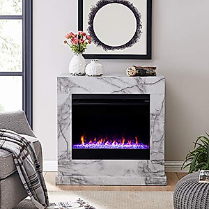 SEI Furniture Dendale Faux Marble Color Changing Electric Fireplace, White-Gray Veining