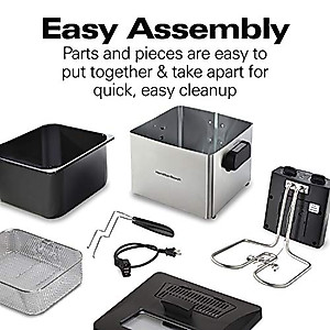 Hamilton Beach Professional Style Electric DeepFryer, XL Frying Basket, Lid with View Window, 1800 Watts, 19 Cups / 4.5 Liters Oil Capacity, Stainless Steel (35035A)