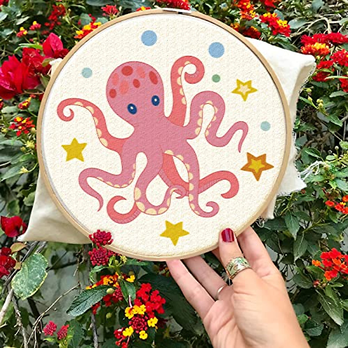 INFUNLY 4 Sets Embroidery Kit for Beginners with Sea Animals Pattern DIY Embroidery Kit for Adults Ocean Embroidery Art Kit Cross Stitch Kit for Adults with Plastic Embroidery Hoops Threads Needles