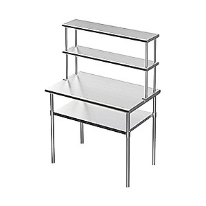 Hally Stainless Steel Table with Double Overshelf for Prep & Work 24 x 48 Inches, NSF Commercial Heavy Duty Table with Undershelf and Backsplash for Restaurant, Home and Hotel