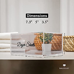 BALUXURY Acrylic Laundry Dryer Sheet Holder, Clear Dryer Sheets Container with Lid for Laundry Room Decor