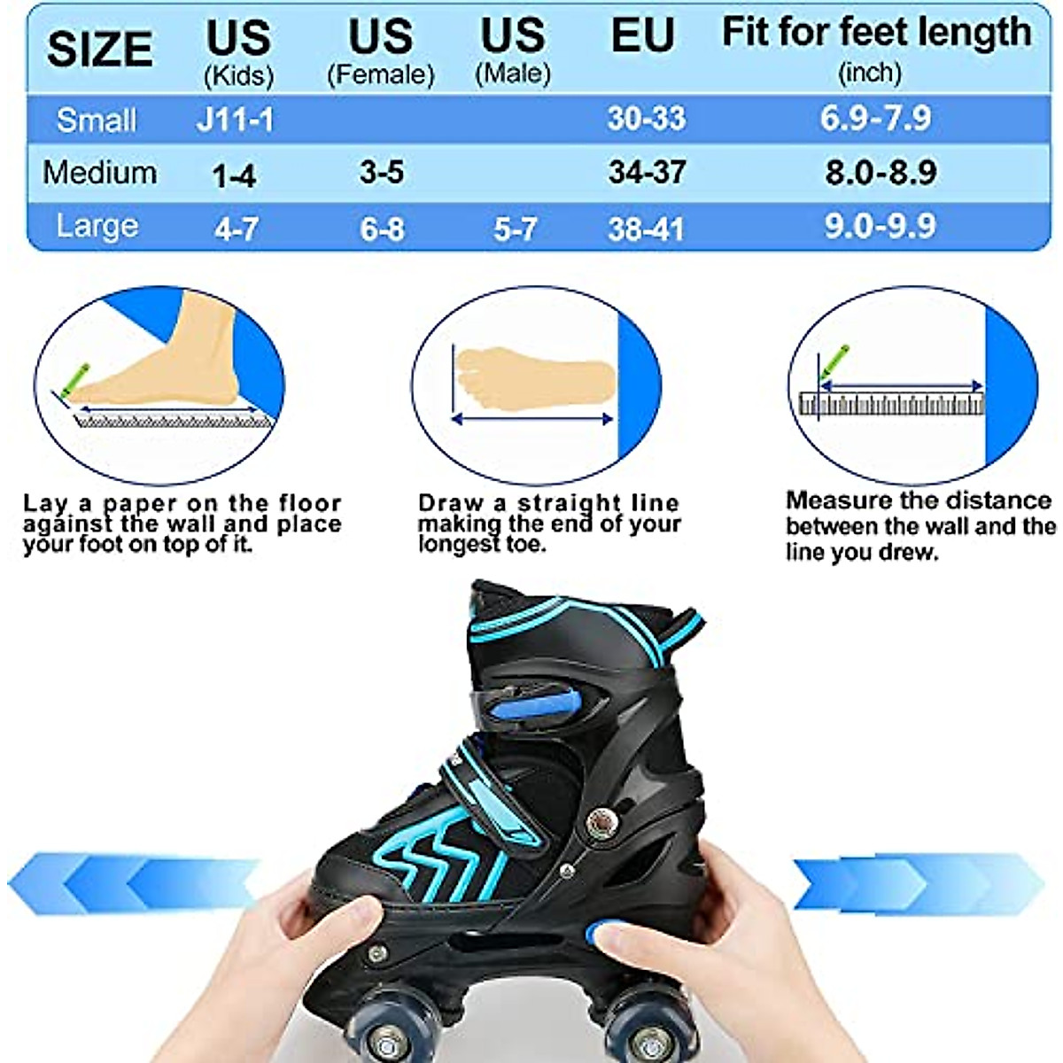 SZHZS Adjustable Toddler Kids Roller Skates with Light Up Wheels for Boys Girls Beginners for Indoor Outdoor Sports - M Size