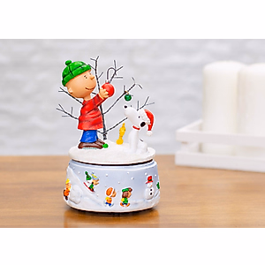 Charlie Brown and Snoopy Snowy White Glitter 7 x 5 Resin Holiday Musical Figurine