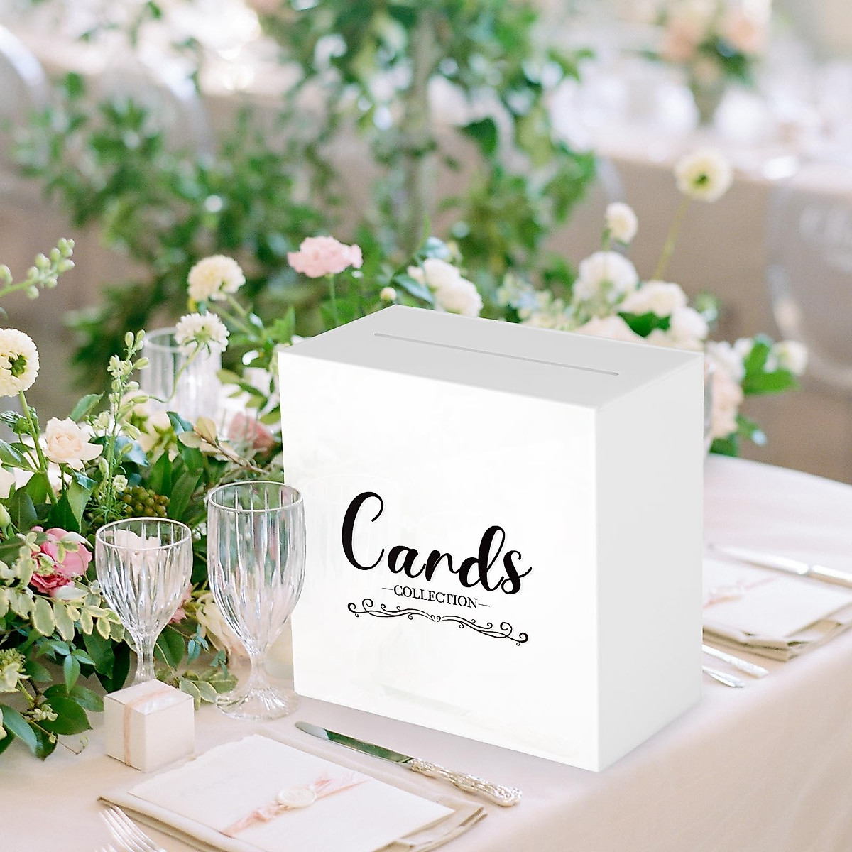 Lemicin White Acrylic Wedding Card Box, Large DIY Card Box Blank No Print for Wedding Reception, Graduation Party, Bridal Shower, Keepsake Party Favor, Cosmetic Home Decor (10 x10 x 5.5 Inch)