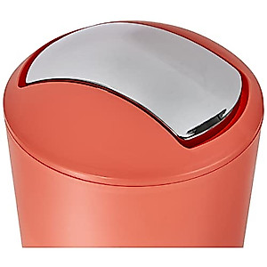 WENKO, Garbage Bin with Swing Lid, Bathroom Trash Can, Waste Basket for Small Spaces, Bedroom, Office, Guest Toilet,1.7 gal, Coral, 7.68 x 7.68 x 12.2 in, 6,5 L