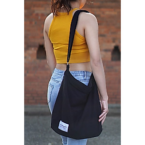 Your Cozy Women's Retro Large Size Cotton Shoulder Bag Hobo Crossbody Handbag Casual Tote For Shopping and Travel (Black)