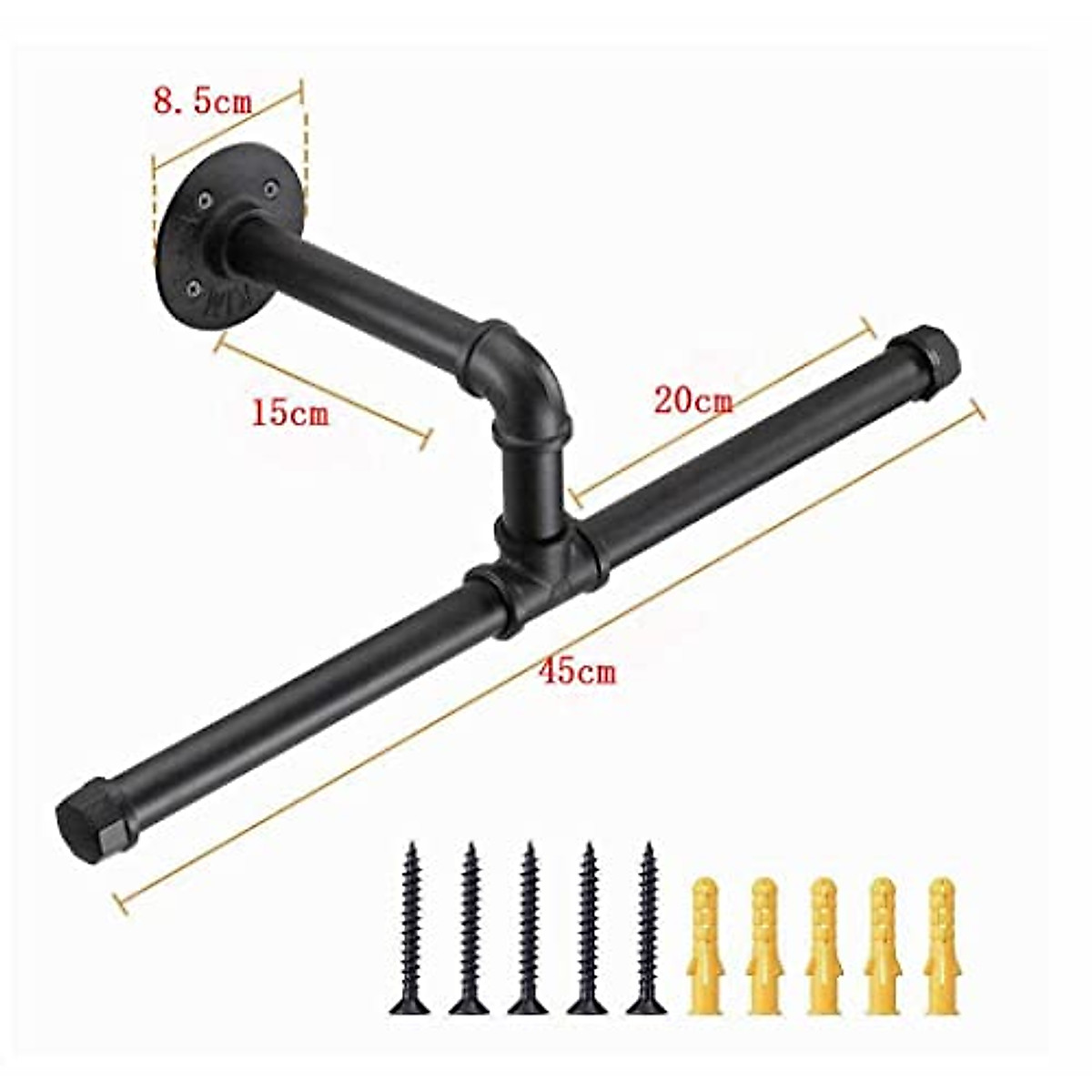 Sazzad Industrial Pipe Clothing Rack Wall Mount, Industrial Pipe Clothing Rack 17.5IN, Heavy Duty Iron Garment Rack Bar for Closet, Laundry Room, Black (3/4 Inch Pipe)