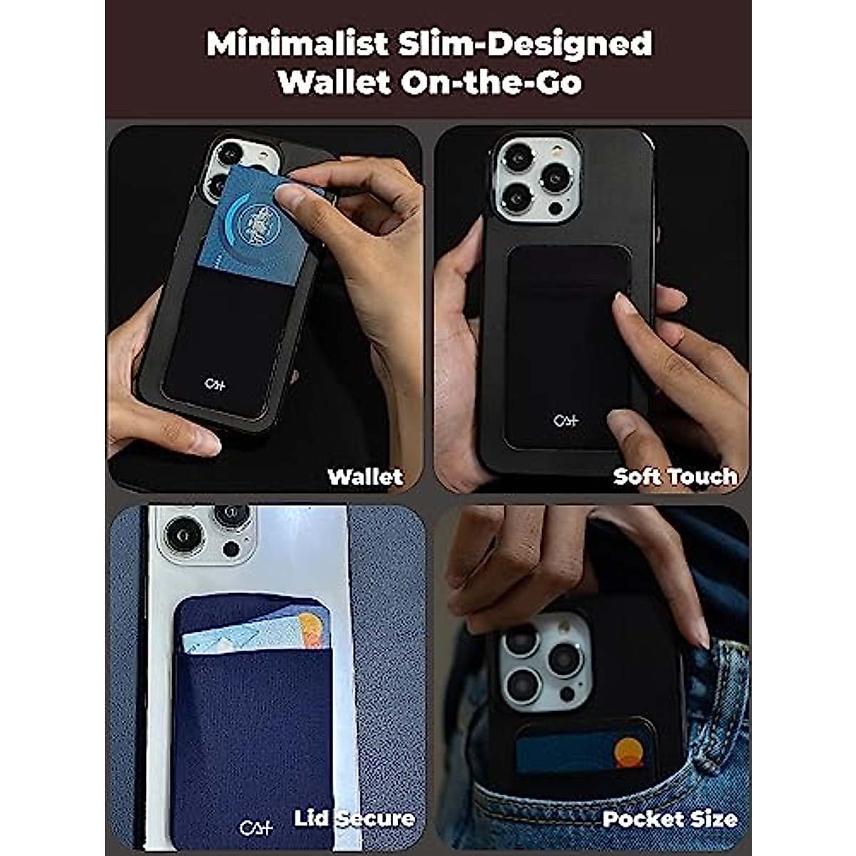 CA+ Cheap Sunday - 2 Packs Phone Wallet Card Holder for Phone Case Sleeves Stick On Wallet for Cell Phone Card Holder Durable Adhesive Sticker ID Credit Card Holder for Back of Phone (Black 2Pcs)