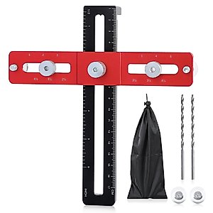 Cabinet Hardware Jig, Adjustable Cabinet Jig for Pulls and Handles, Cabinet Handle Template Tools Cabinet Pull Jig with Punch Locator, Drill Guide, Drill Bits