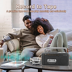 Portable Cassette Tape Player and Recorder with AM FM Radio, LED Power Indicator, Handheld, Loud Speaker,Microphone,3.5mm Earphone Jack,Powered by AC or C Batteries for Gift,Home