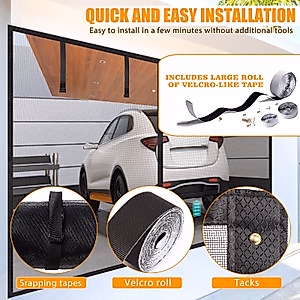 Garage Screen Doors for 1 Car Garage-9x7ft Fiberglass 1500g/3.3lb Durable Heavy Duty Magnetic Garage Door Screen RetractableHands Free with 4 Roll Up Starps for Patio Workshop Home Gym Sun Room