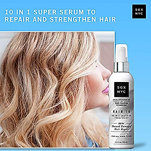 SGX NYC Hair IQ - 4 Fl Oz - 10-in-1 Leave-In Treatment for All Hair Types - Strengthens and Repairs Damaged Hair with Biotin, Hyaluronic Acid, and Exclusive Bond Technology