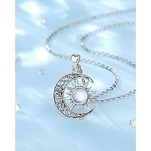 CELESTIA Moon Necklaces for Women Sterling Silver Sun and Moon Pendant Moonstone Jewelry Crescent Moon Gifts for Mother Daughter Sister Wife - 18 Inch Chain