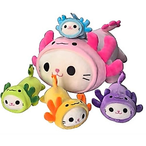 Axolotl Plush, 16" Axolotl Stuffed Animal Plush Toys, Cute Axolotl Plush Pillow, Kawaii Axolotl Stuff Plushies Dolls Soft Black Axolotl Gifts, Birthday Gift for Kids Salamander Plush Room Decor