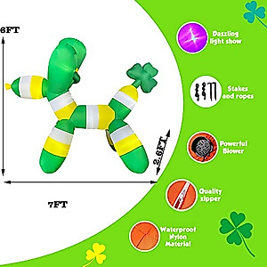 SEASONBLOW 6Ft LED Inflatable St. Patrick's Day Balloon Dog with Shamrock Decoration Lighted Blow up for Home Yard Lawn Garden Indoor Outdoor