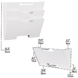 Wallniture Lisbon Wall File Holder Organizer for Office Storage, 3-Tier Mail and Magazine Holder Metal White