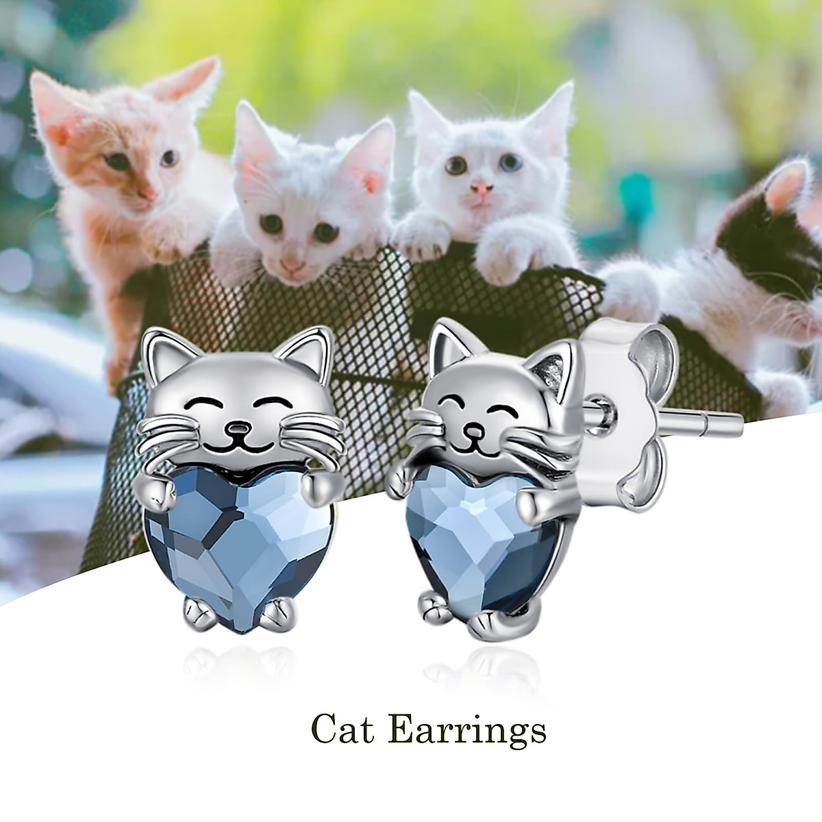 JUSTKIDSTOY Hypoallergenic Cat Earrings 925 Sterling Silver Cute Animal Kitten Stud Earrings cat Jewelry Gifts for Women Girls Daughter Friends Pet Lover