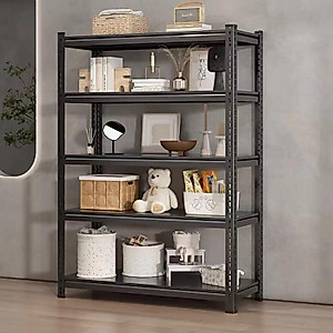 Go-Trio Storage Shelves 5 Tier Adjustable Height Garage Storage Shelving Unit, Heavy Duty Metal Storage Utility Rack Shelf for Warehouse Pantry Closet Kitchen Laundry, 71" x 35" x 12", Black