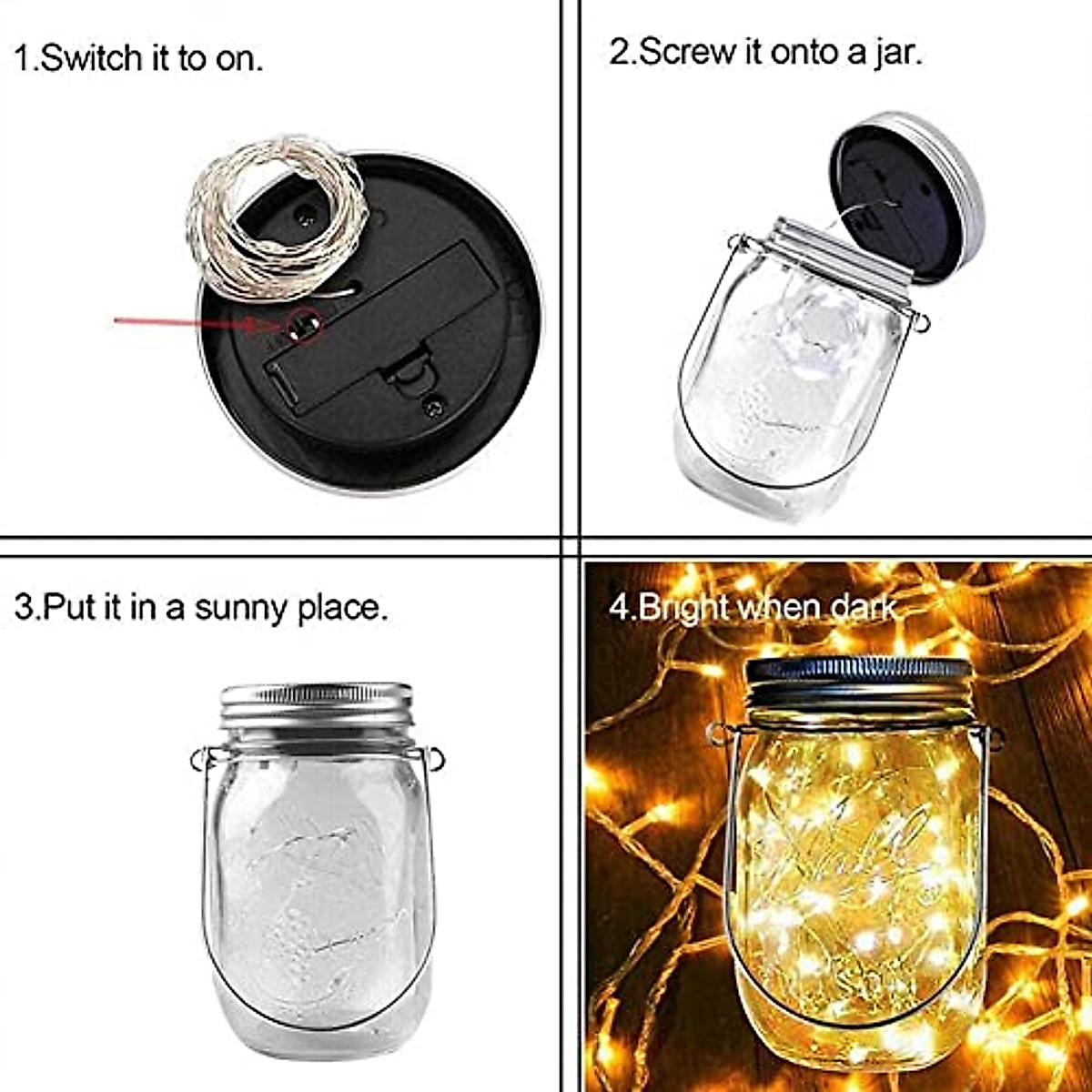 Ruifaya Solar Power Mason Jar Lid Lights LED Waterproof Fairy Decor String Wedding Outdoor Christmas De Party Garden L4Y7 L Light Lights