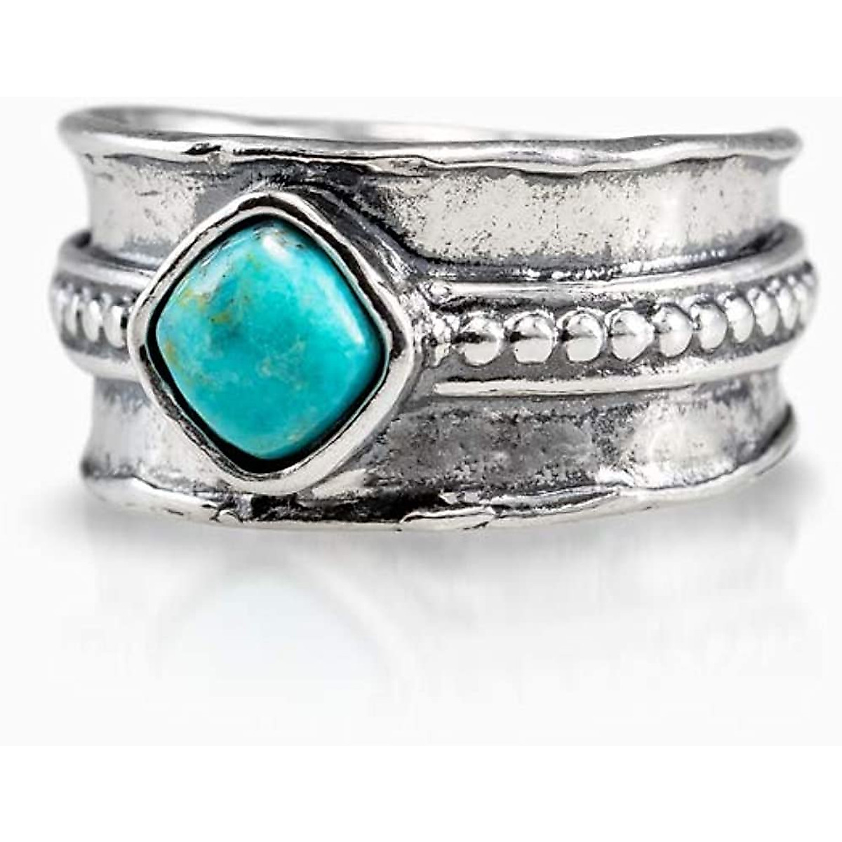 Joolala 1 Carat Blue and Green Cabuchon Cut Turquoise Oxidized Finish 925 Sterling Silver Ring for Women, Size - 5