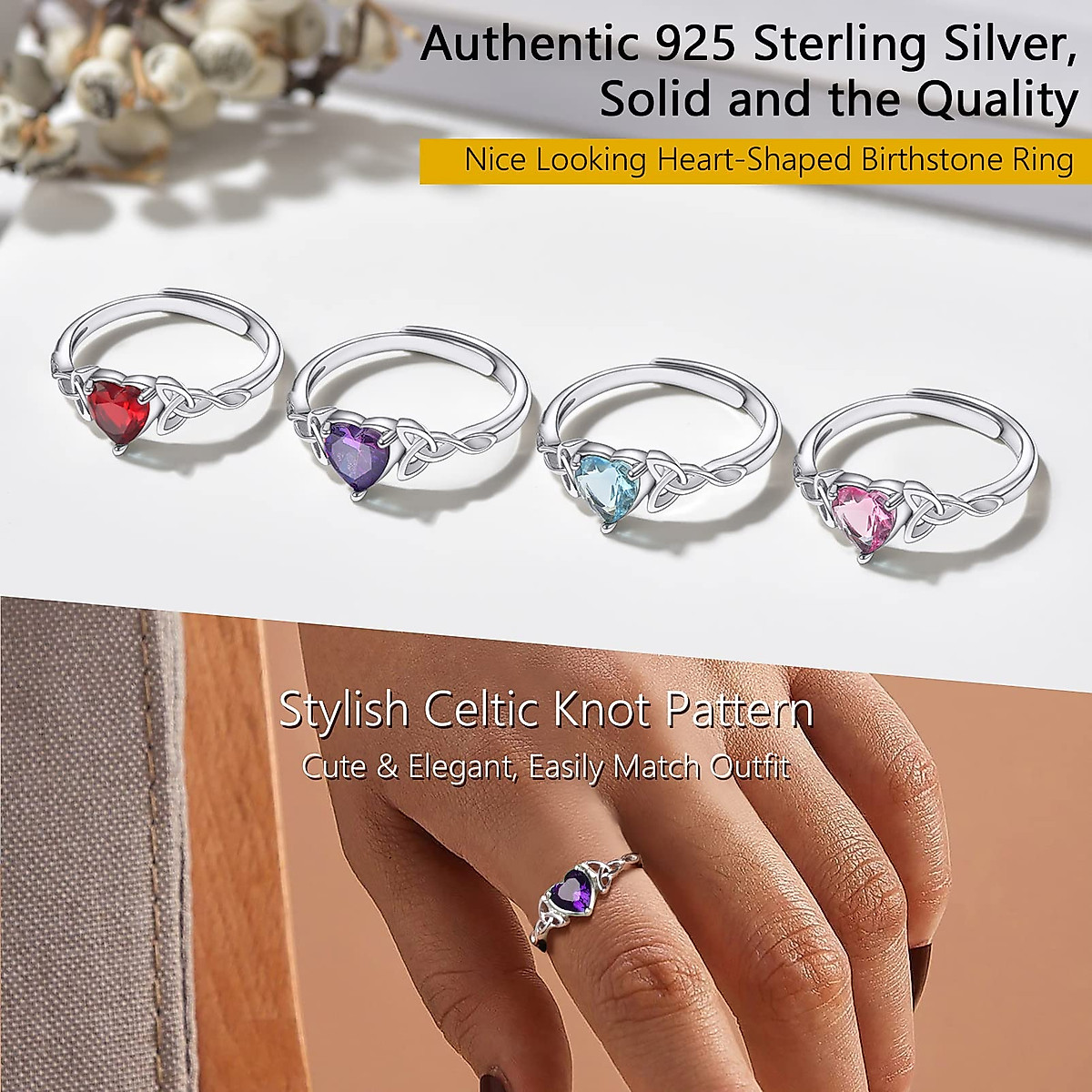 PROSILVER March Birthstone Rings 925 Silver Crystal Jewelry Aquamarine Blue Cubic Zirconia Heart Ring