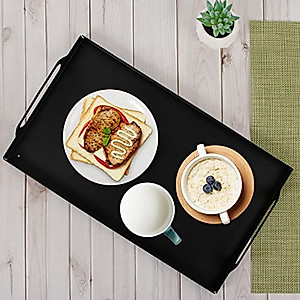 HORIAMIT Coffee Table Tray, Serving Tray Snack Tray Rectangle Black Metal Tray with Handles 16.7x9.5 inches, Vanity Tray Bathroom Organizer Kitchen Tray for Counter
