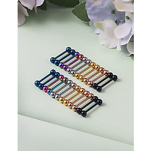 Oufksiyy 24pc 14G 16G Mixed color surgical Stainless Steel Straight Barbell Tongue Rings Bars Piercing 5/8" Length 16mm 9/16 inch 14mm 1/2inch 12mm Nipple RIngs Tongue Piercing Jewelry For Women Men