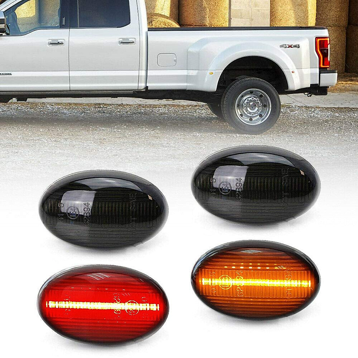 NSLUMO Wheel Fender Side Marker Lights for 1999-2010 F-ord F350 F450 Double Wheel Amber Red Trunk Bed Fender Markers 48 SMD Smoked Lens Replace OEM Sidemarker Lamps