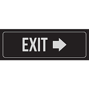 New Great Black Background with Silver Font Exit Right Arrow Business Retail Wall Sign, 3x9 Inch for Outdoor & Indoor Single Sign