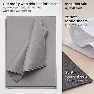 Arteza Craft Felt Sheets, Set of 50, 8.3 x 11.8 inches, 7 Neutral Tones, 21 Soft and 29 Stiff Non Woven Felt Fabric Squares, 1.5mm and 1.3mm Thick, Sewing Fabric for DIY Projects