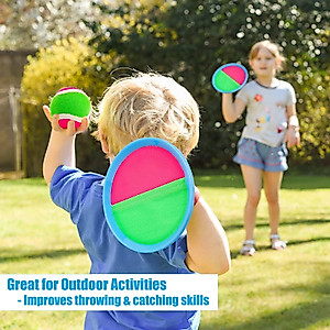 Ayeboovi Toss and Catch Ball Set Beach Toys Pool Toys Outdoor Games Outdoor Toys Yard Games Easter Toys Gifts for Kids Ball and Catch Game with 4 Paddles and 4 Balls [Upgraded Version]