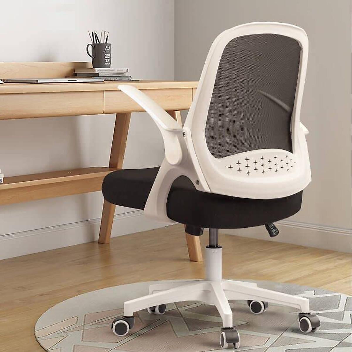 Devoko Office Chair Mesh Desk Chair Ergonomic Office Chair with Lumbar Support Swivel Computer Task Chair with Flip-up Arms Adjustable Height (Black)