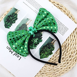 HAKJXOS St. Patrick's Day Headbands Cute Green Bow Sequin Headbands Hair Accessories for Women Men Holiday Party Cosplay Hair Bands Supplies 1 Pcs