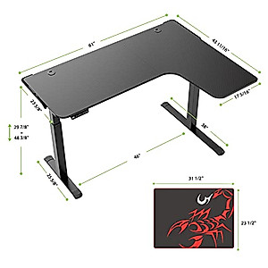 DESIGNA 61 Inches L Shaped Standing Desk, Electric Height Adjustable Dual Motor Sit Stand Up Home Office Corner Computer Gaming Table Large Modern Workstation with 4 Memory Presets, Black, Right Side