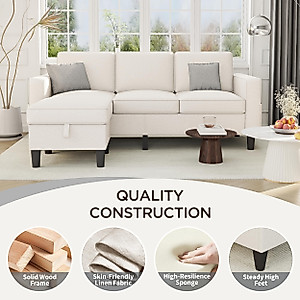 Yattem 78'' Convertible Sectional Sofa Couch：Beige L-Shaped Couches for Living Room with Reversible Chaise—3-Seat Modern Linen Sectional Couches for Living Room/Apartment/Studio/Small Space